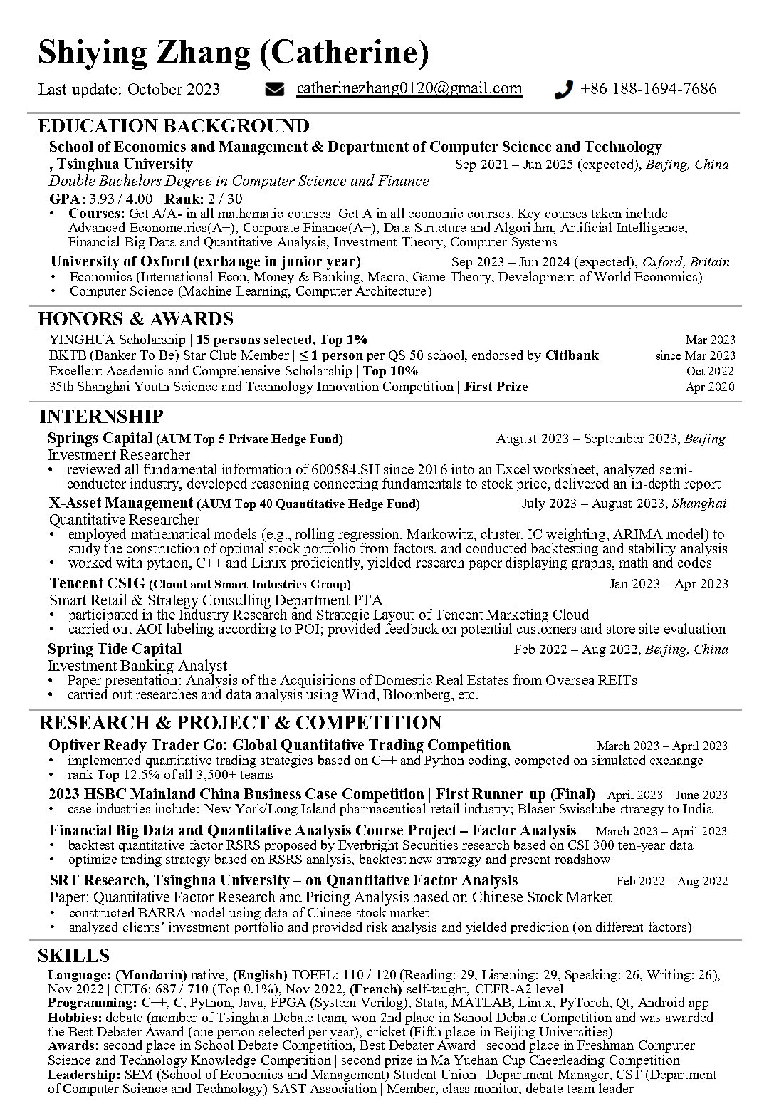 CV - Shiying Zhang’s Homepage