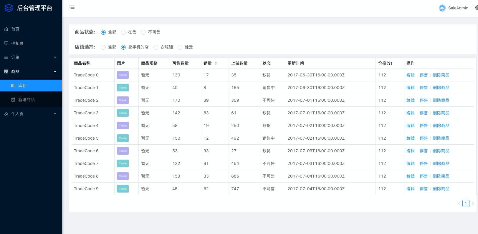 GitHub - lightzhu/Sale-Admin: 一个简单的基于 Ant Design 和 umi 的 react 电商后台管理平台。