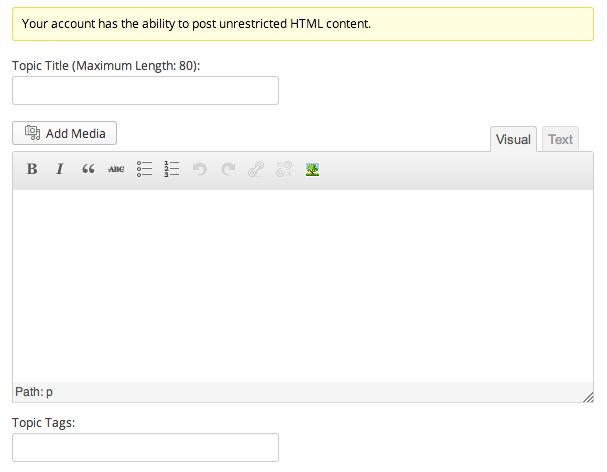 - Revision 3235628: /bbpress-enable-tinymce-visual-tab/trunk